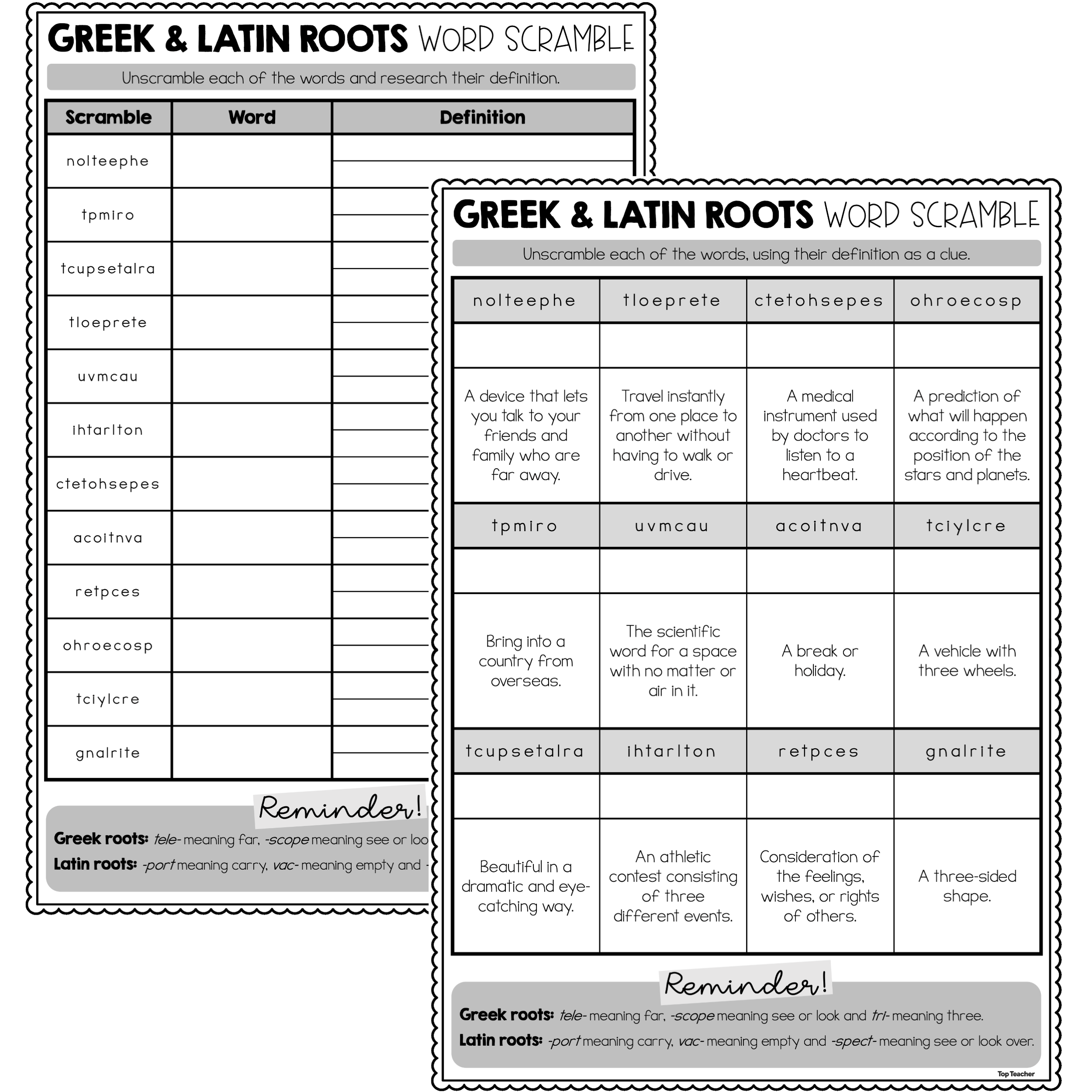 Greek & Latin Roots Word Scramble - Top Teacher