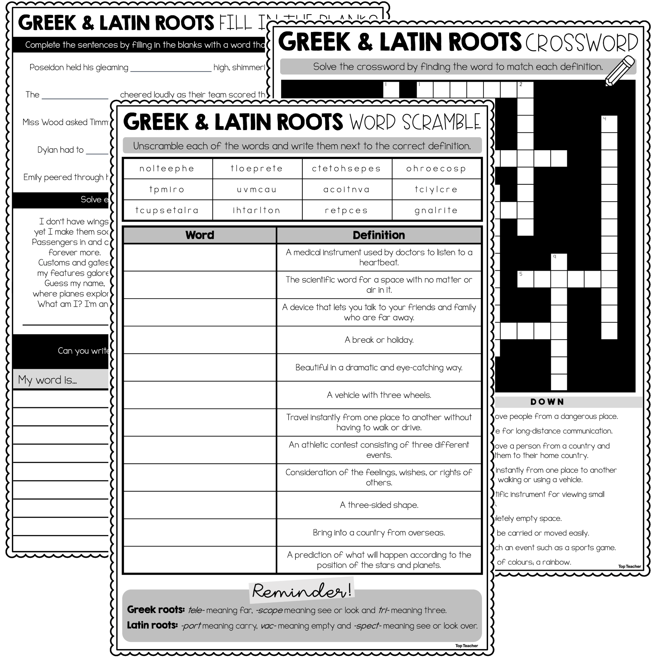 Greek & Latin Roots Worksheet PACKAGE - Top Teacher