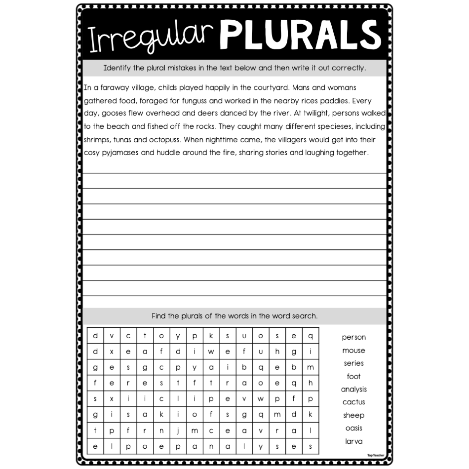 Irregular Plurals Matching Game - Top Teacher