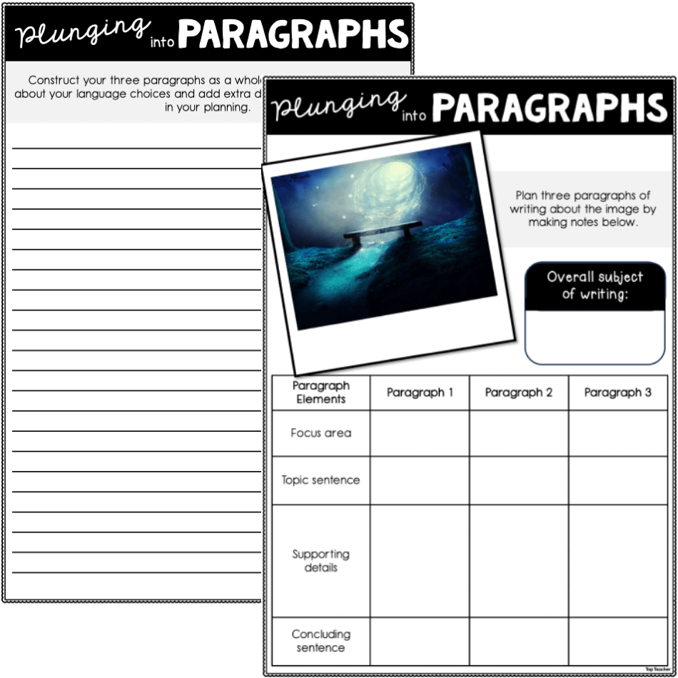 Plunging into Paragraphs Writing Prompt Worksheets - Top Teacher