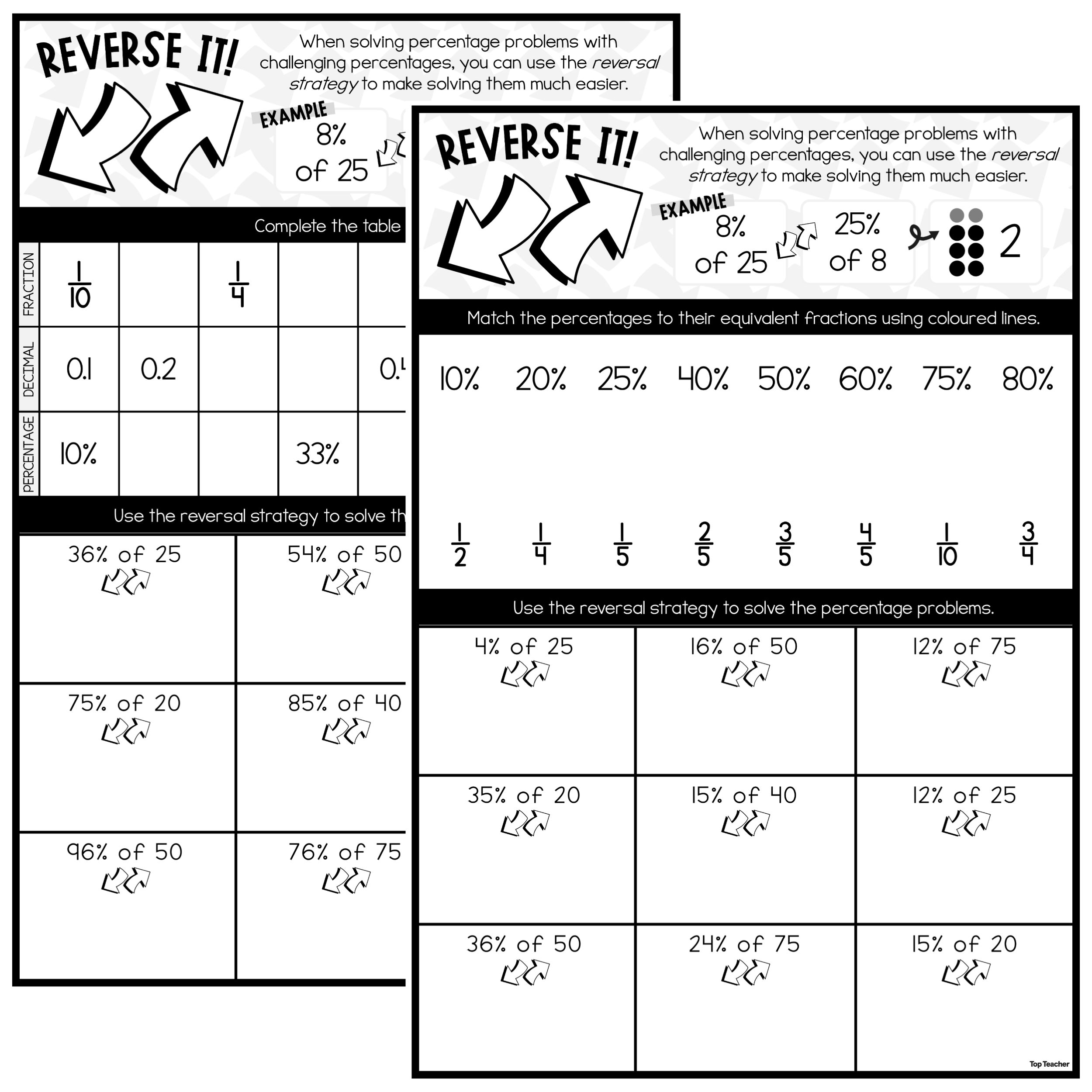 Reverse It! Percentages Worksheets - Top Teacher