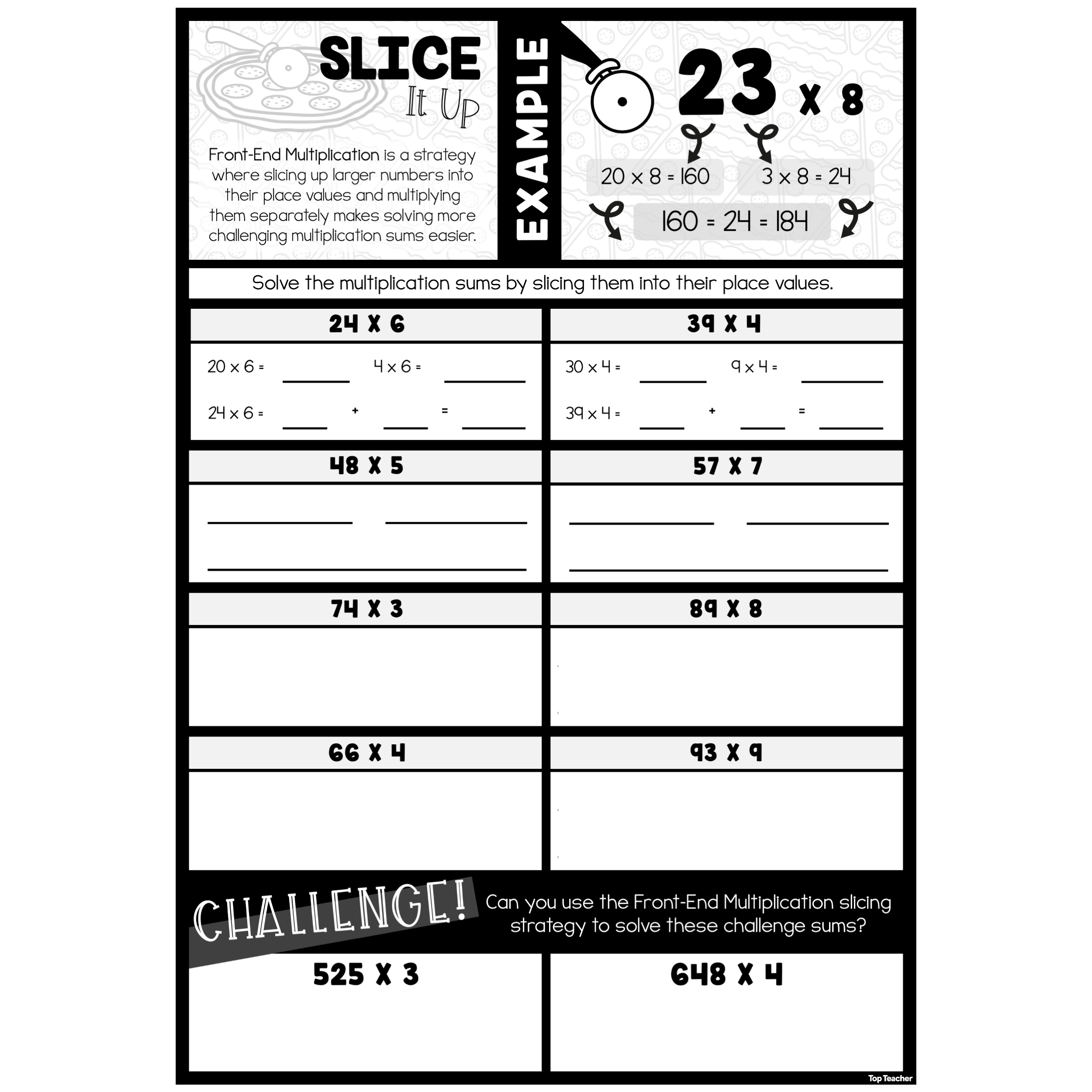 Slice It Up! Front End Multiplication Worksheets - Top Teacher