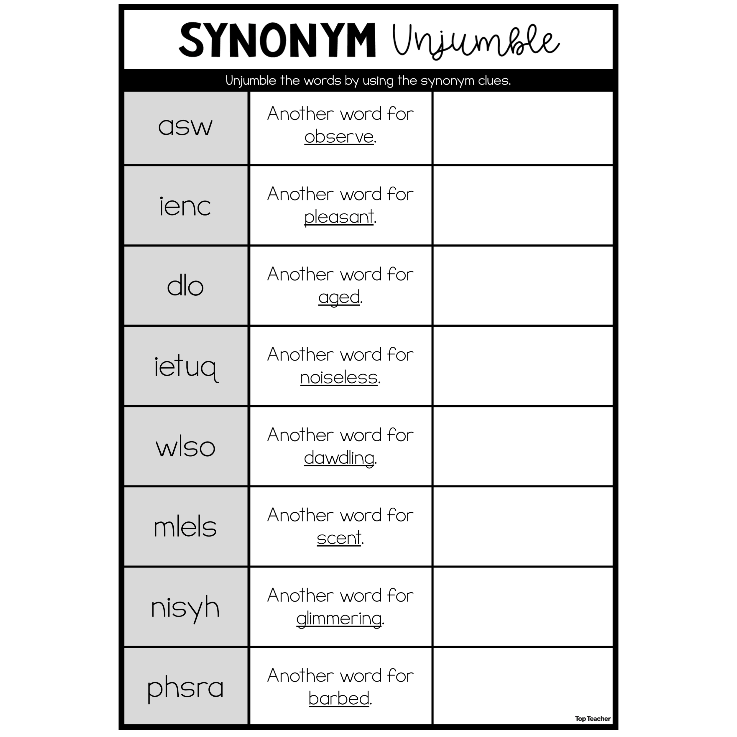 Synonym Unjumble Worksheet Top Teacher Synonym Unjumble Worksheet Top Teacher