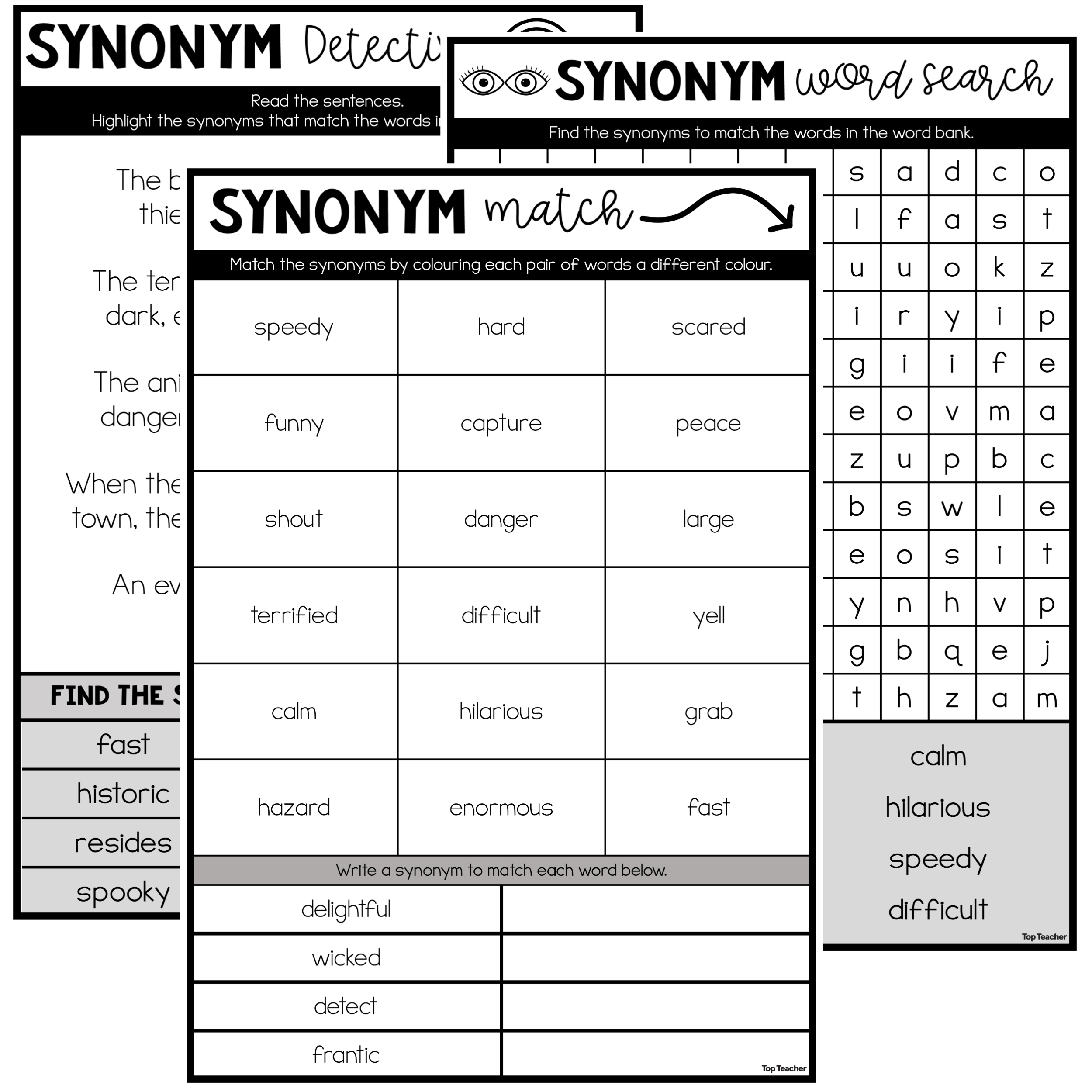 Synonyms Worksheet PACKAGE - Top Teacher