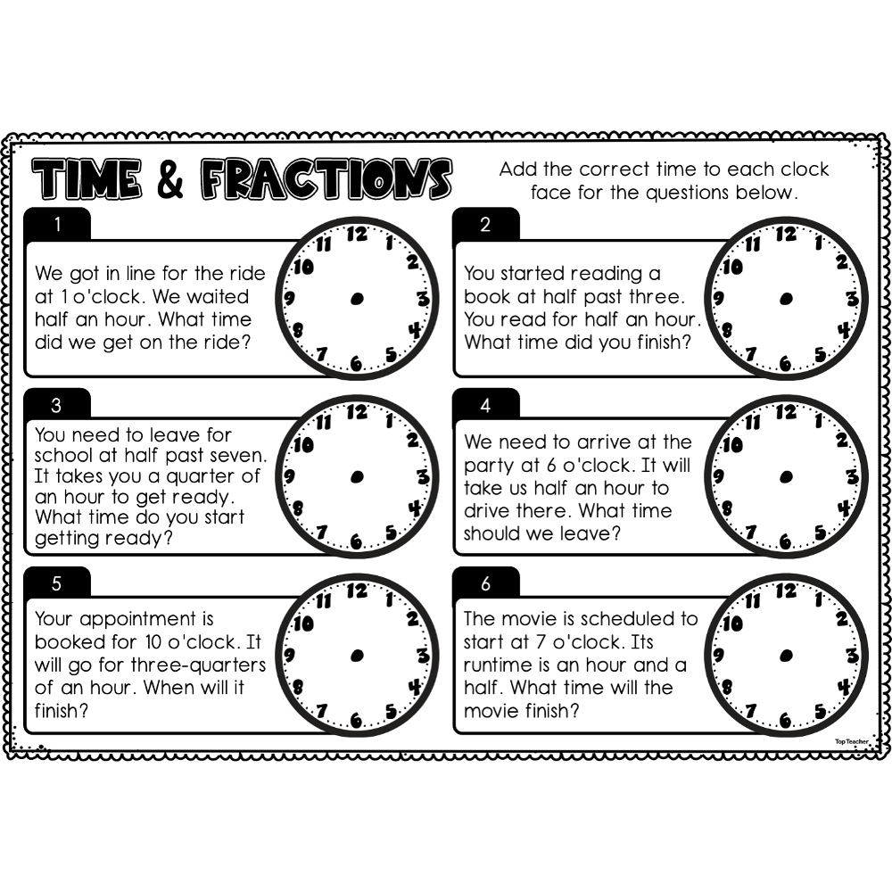 Time & Fractions Word Problems Worksheet - Top Teacher