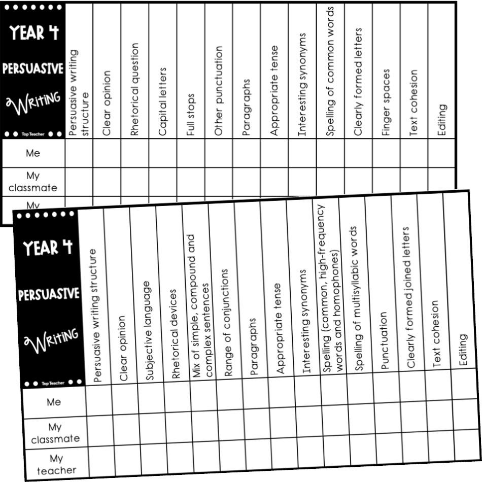Persuasive Writing Feedback Template: Year 4 - Top Teacher