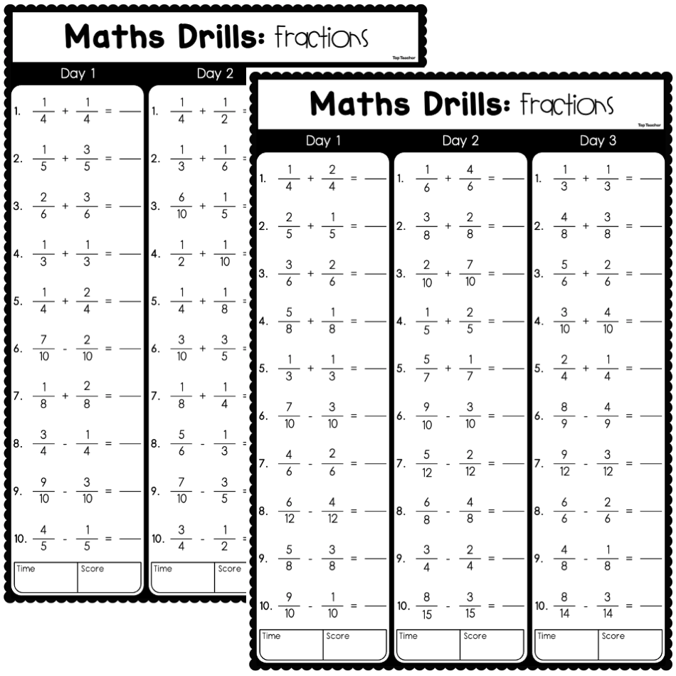 Year 5 Fractions Maths Drills - Top Teacher
