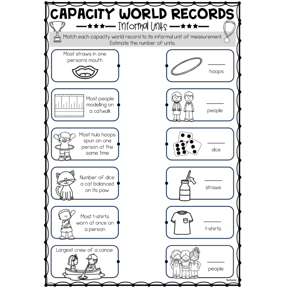 Capacity World Records: Informal Units Worksheets - Top Teacher