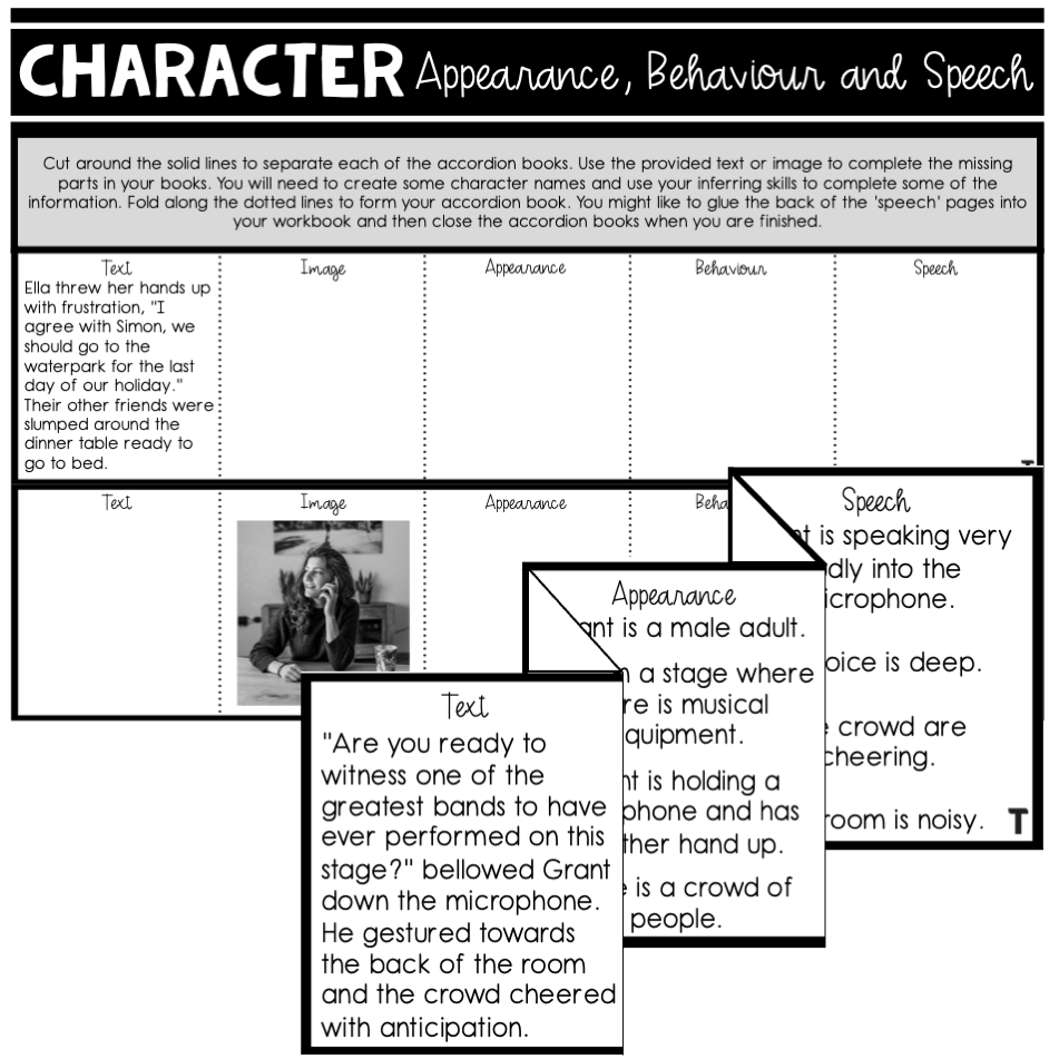 Character Appearance, Behaviour & Speech Accordion Books - Top Teacher