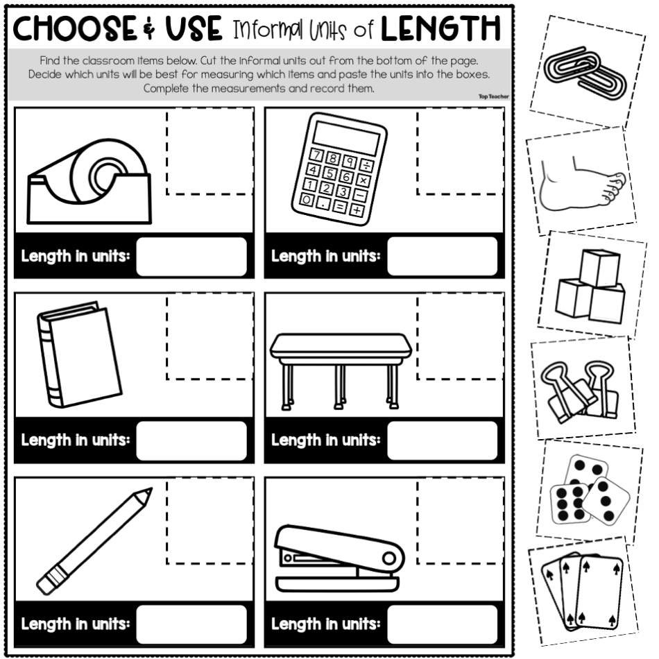 Choose & Use Informal Units of Length Worksheets - Top Teacher
