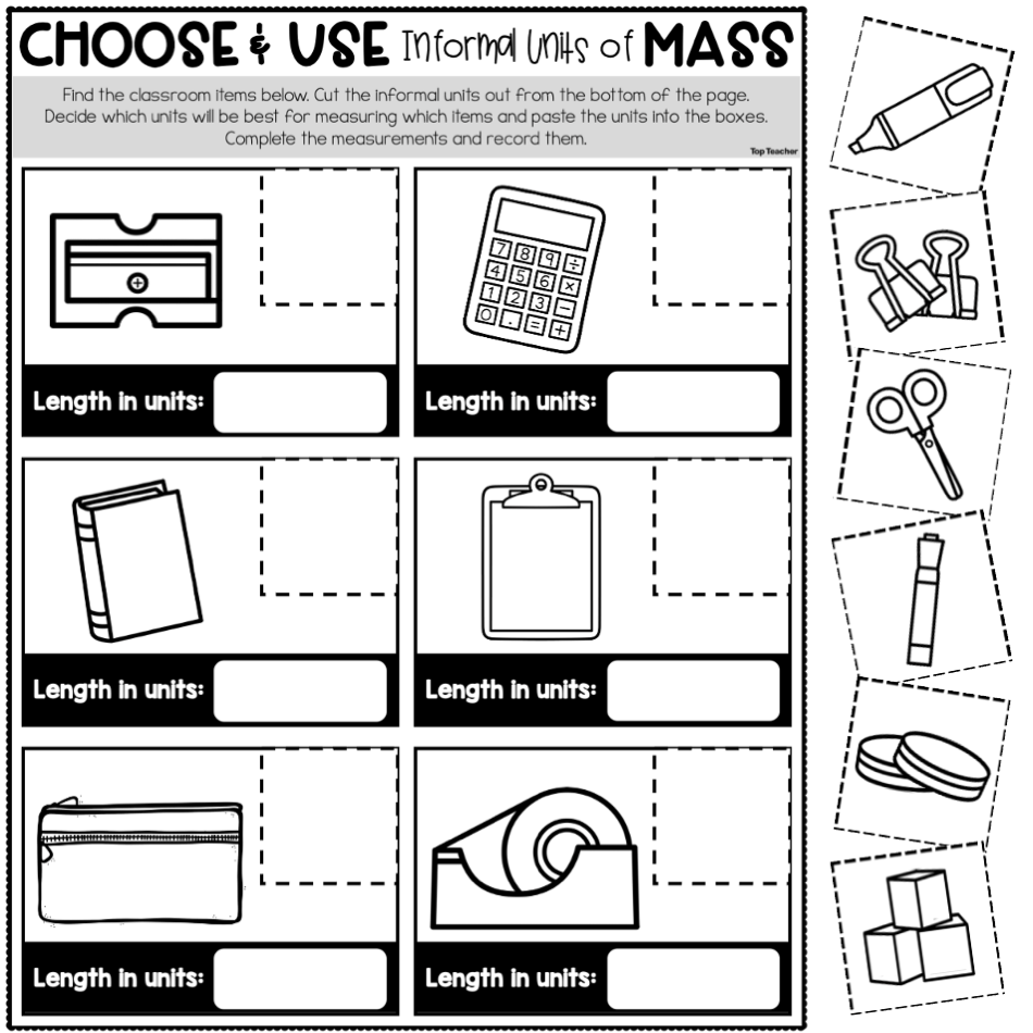 Choose & Use Informal Units of Mass Worksheets - Top Teacher