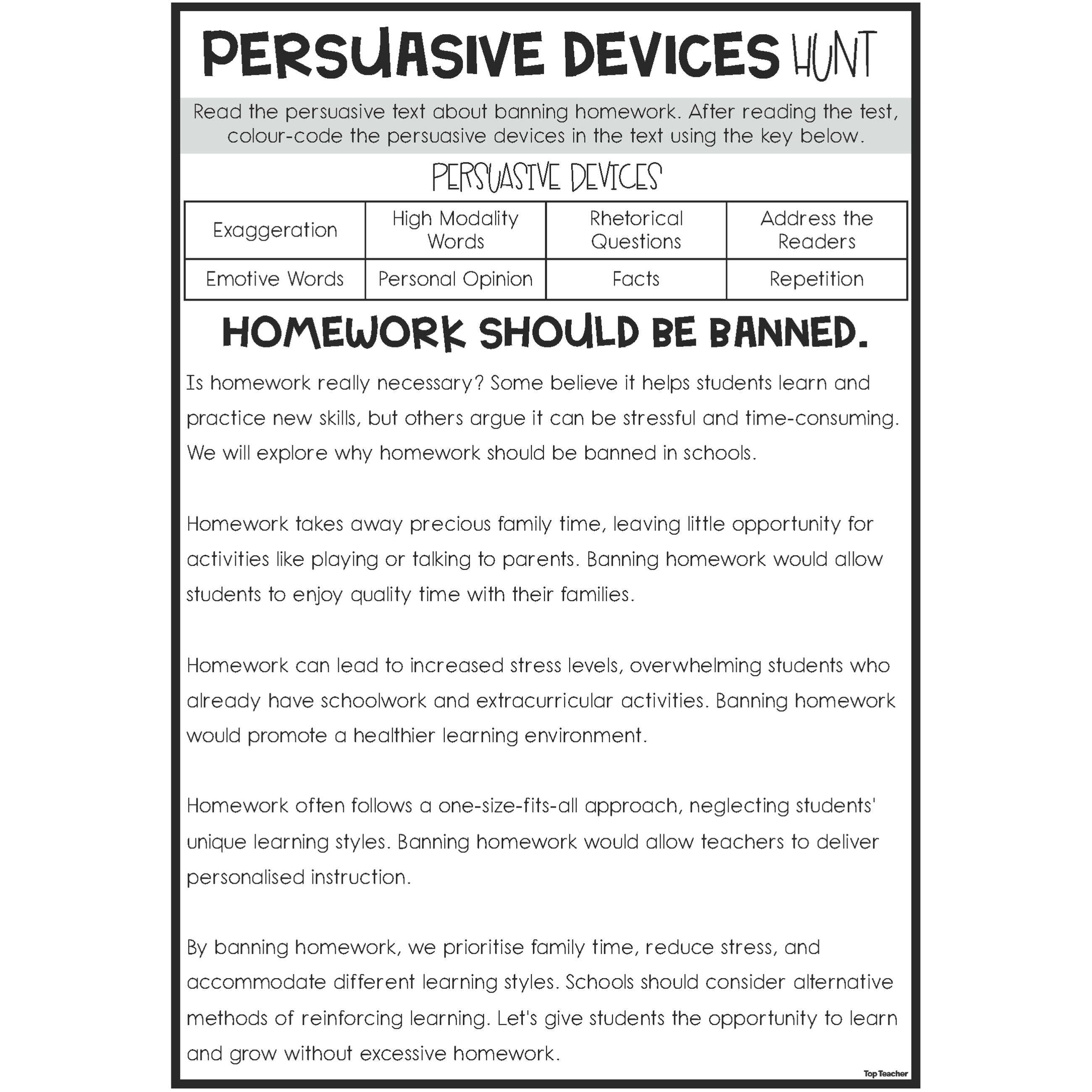 Persuasive Device Hunt! Worksheet - Top Teacher