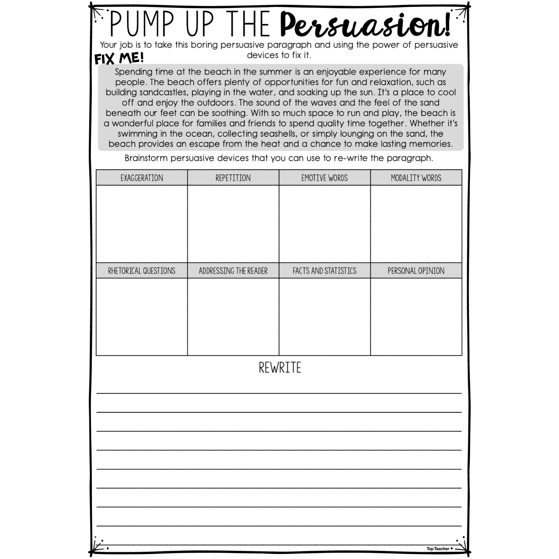 Pump Up the Persuasion! Worksheet - Top Teacher