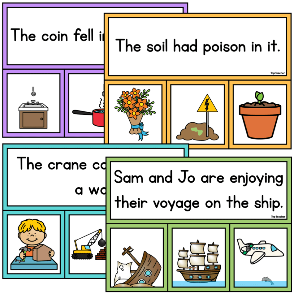 Sentence Peg Cards: /oy/ - Top Teacher