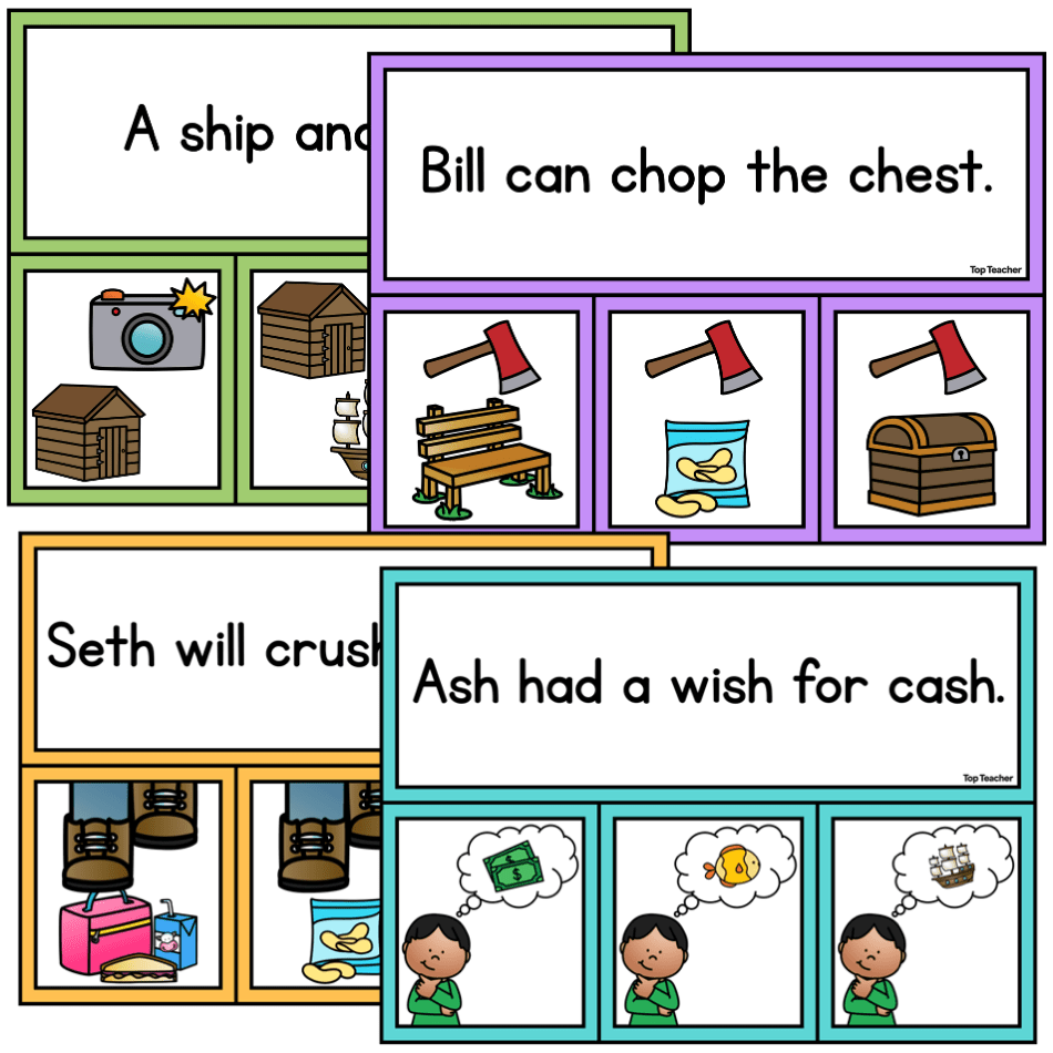 Sentence Peg Cards: sh, ch, th - Top Teacher