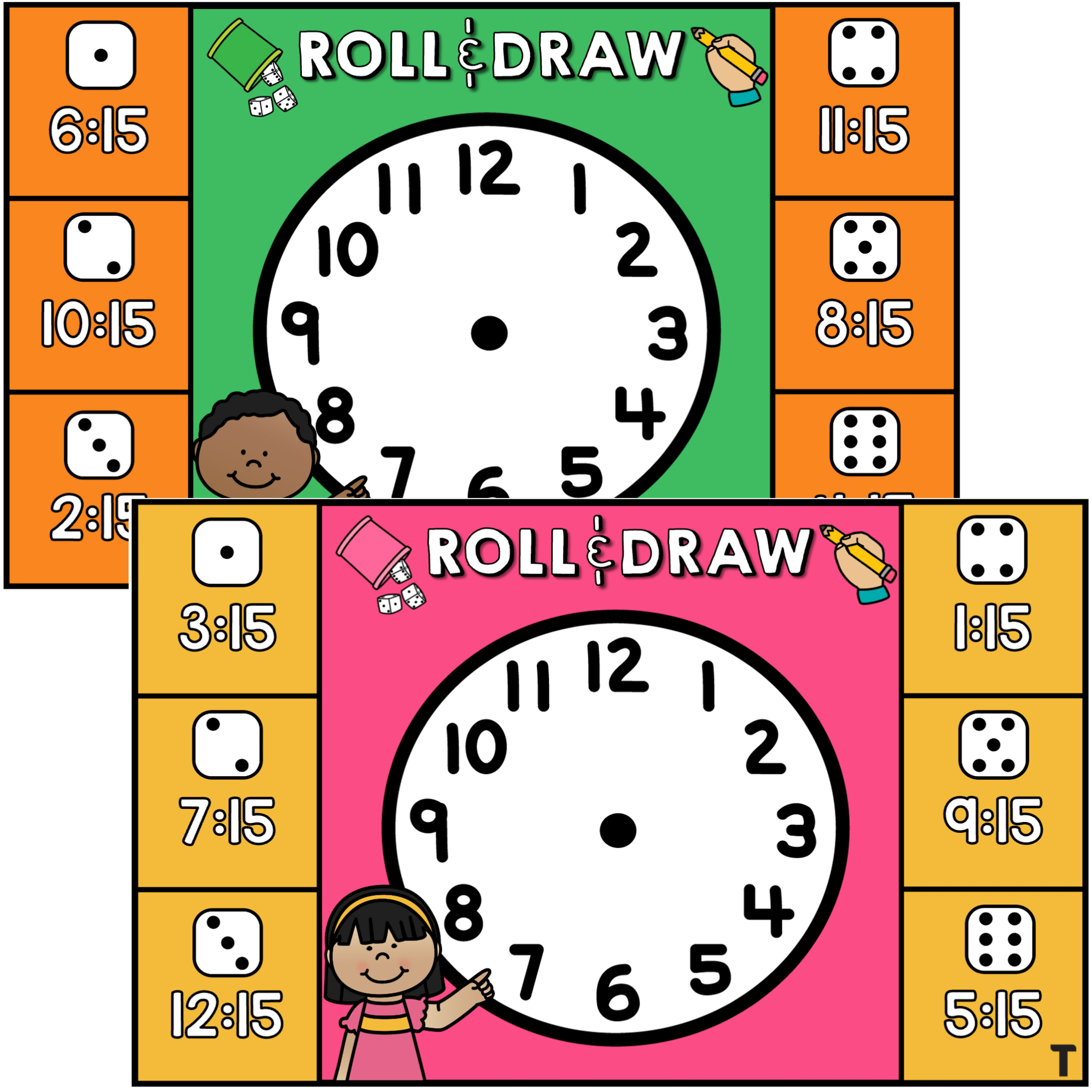Telling Time Task Cards: Roll & Draw - Top Teacher