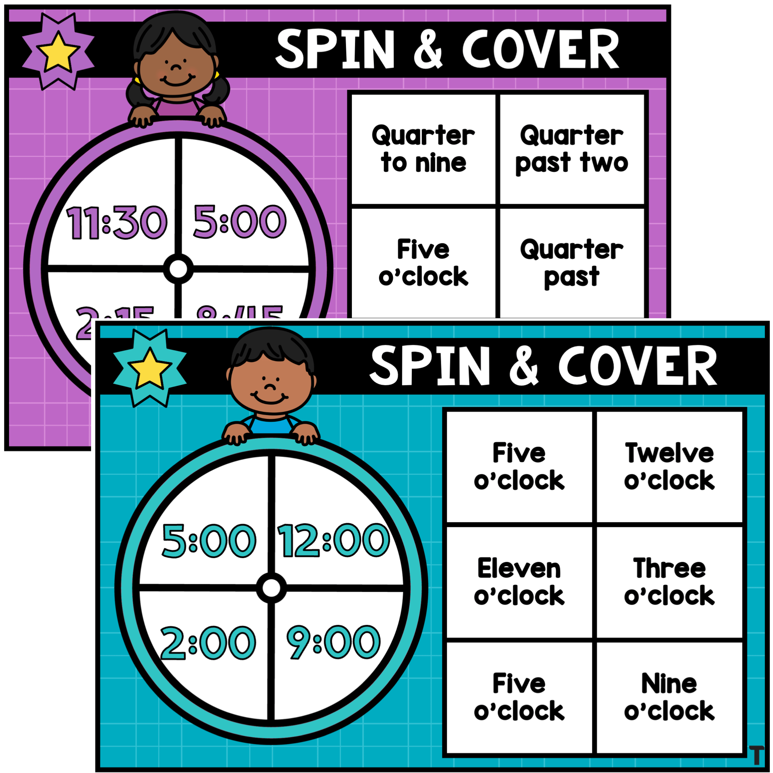 Telling Time Task Cards: Spin & Cover - Top Teacher