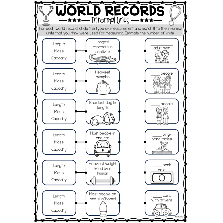 World Records: Informal Units Worksheets - Top Teacher