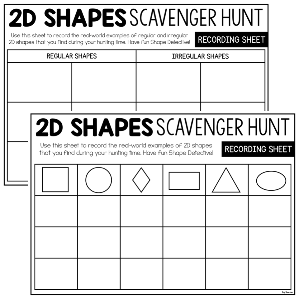 2D Shapes Scavenger Hunt Activity - Top Teacher