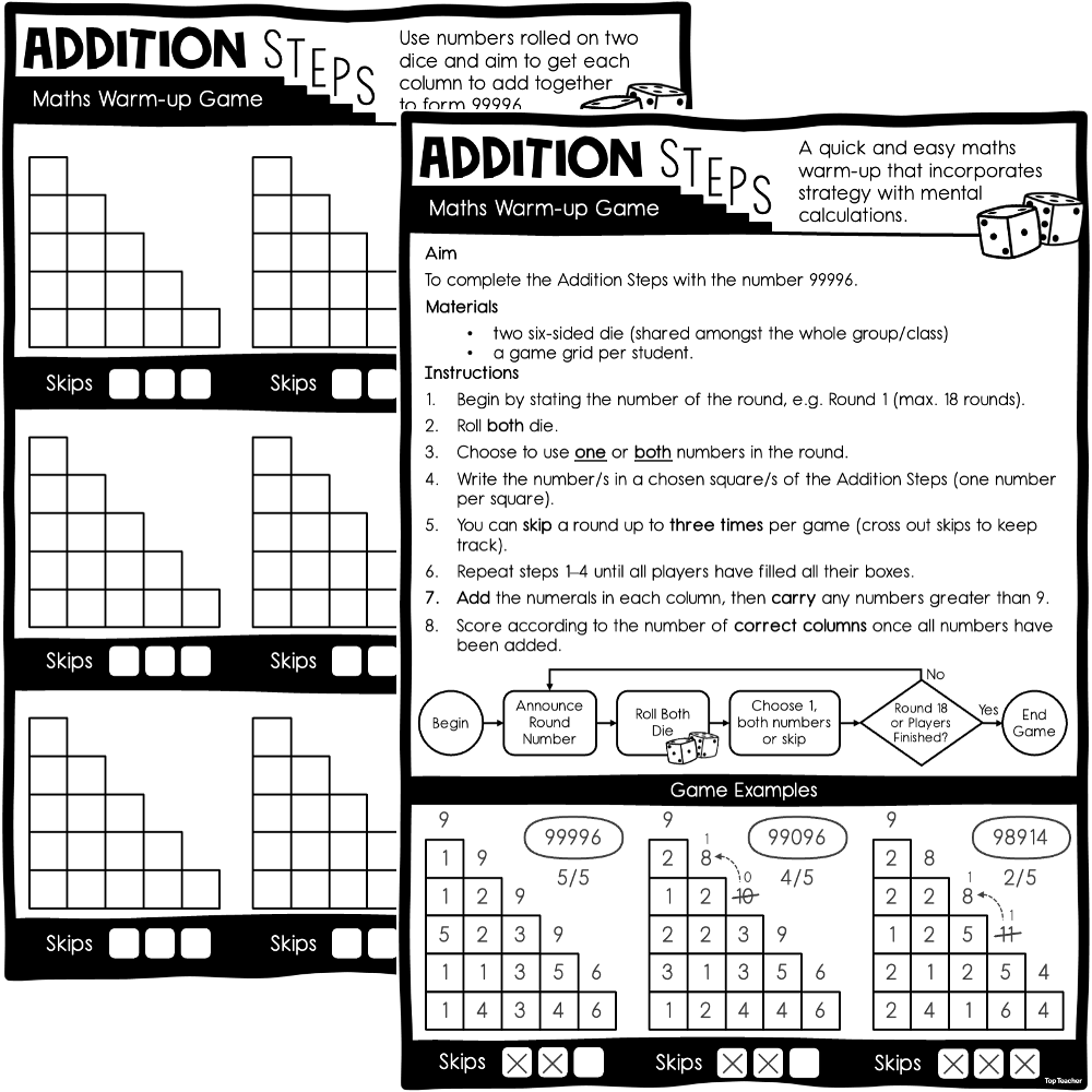 Addition Steps Maths Warm-Up Activity - Top Teacher