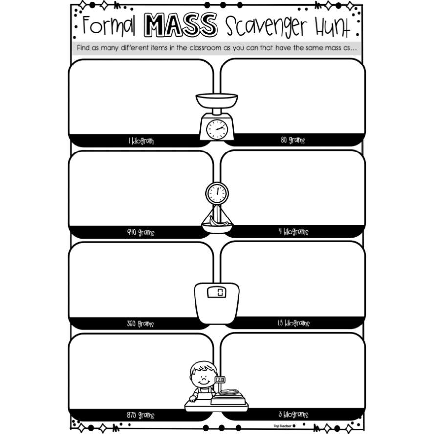 Formal Mass Scavenger Hunt: Gram & Kilogram Worksheets - Top Teacher