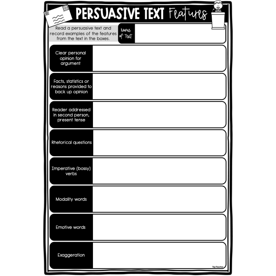 Identifying Features in Persuasive Texts Worksheets - Top Teacher