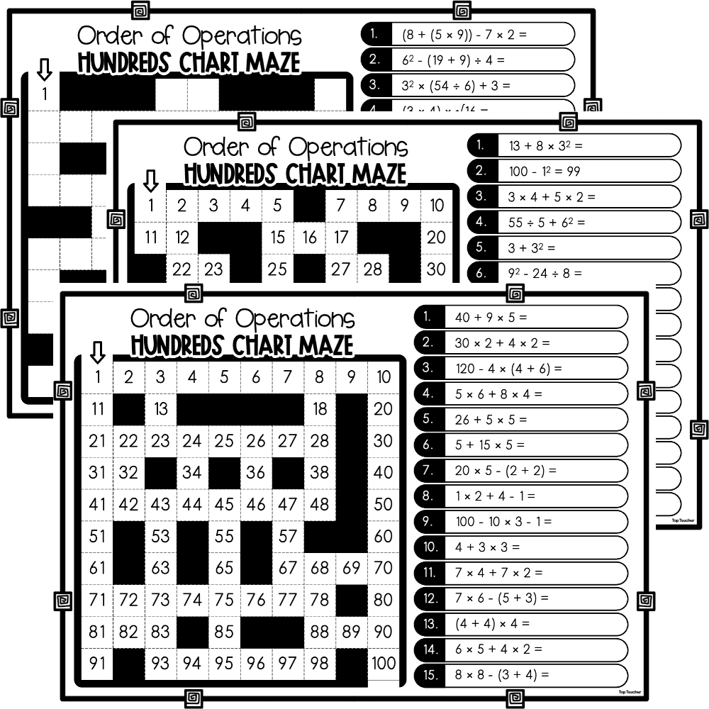 Order of Operations Hundreds Chart Maze - Top Teacher