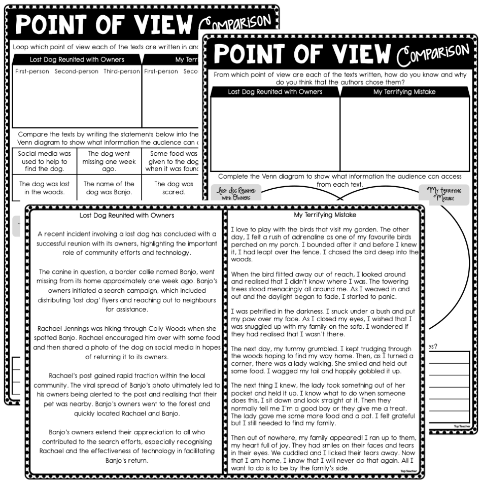 Point of View Comparison Worksheets - Top Teacher