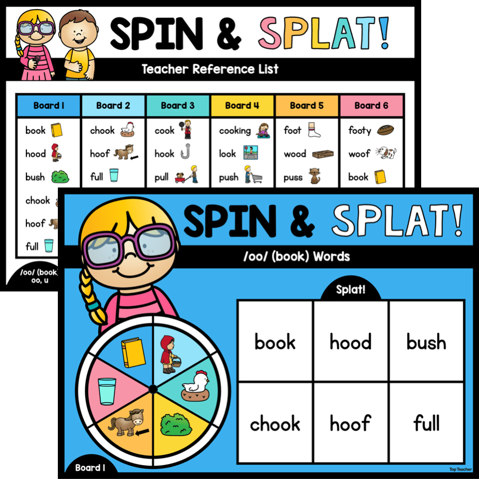 Spin & Splat: Blending and Segmenting /oo/ (book)Words - Top Teacher