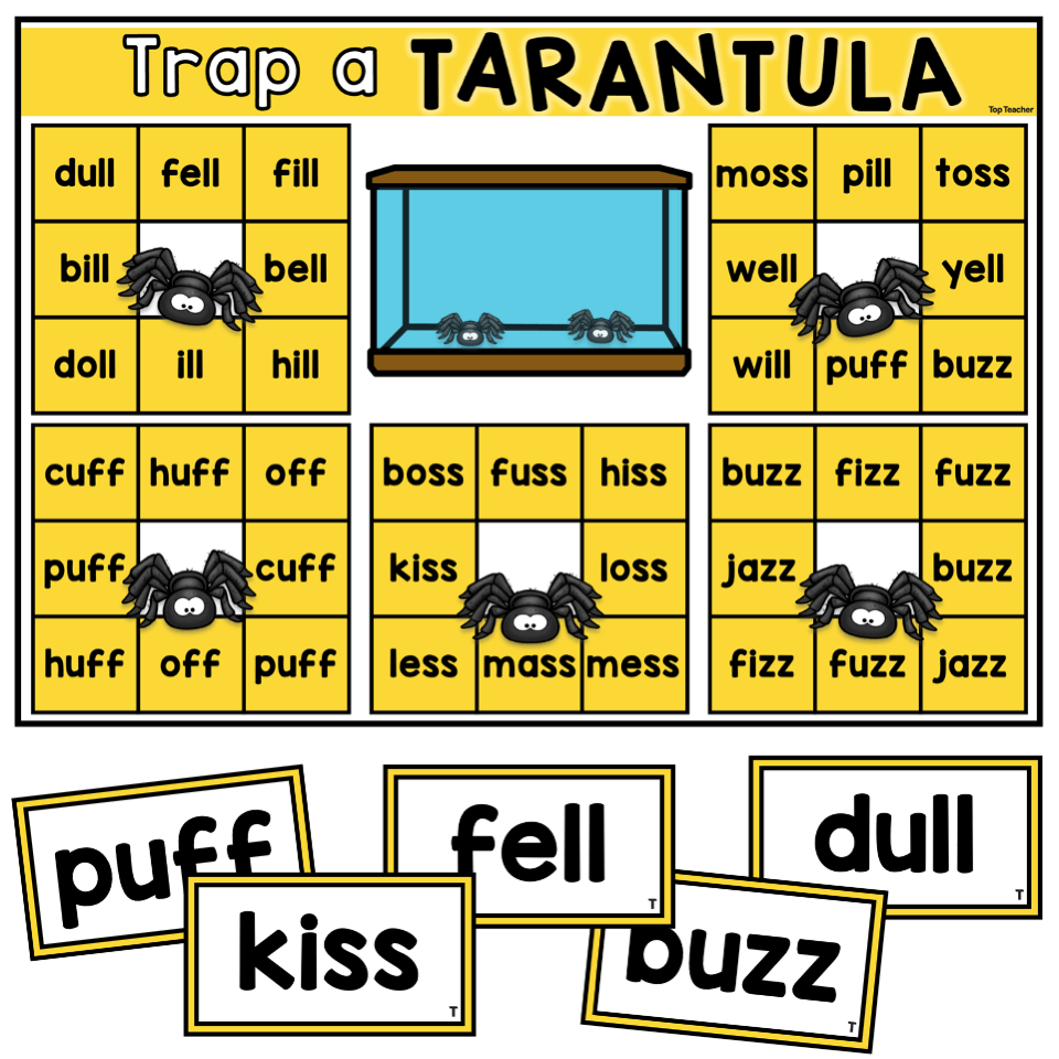 Trap a Tarantula: Decodable Reading Game Double Consonant Words ff, ll ...