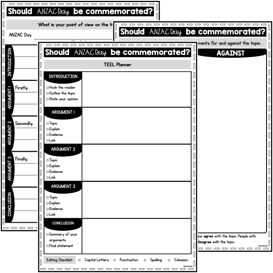 ANZAC Day Persuasive Writing Templates - Top Teacher