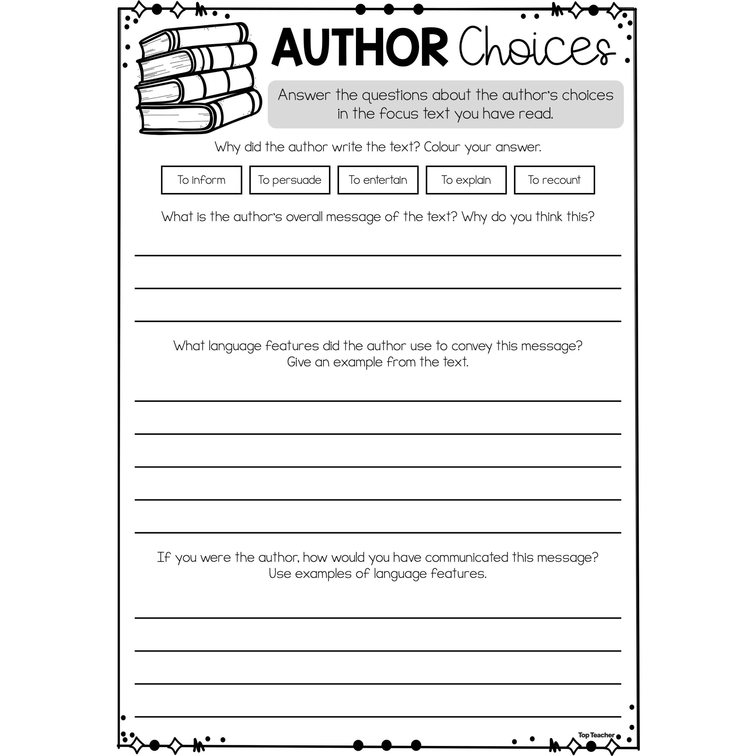 Author Choices Comprehension Study - Top Teacher