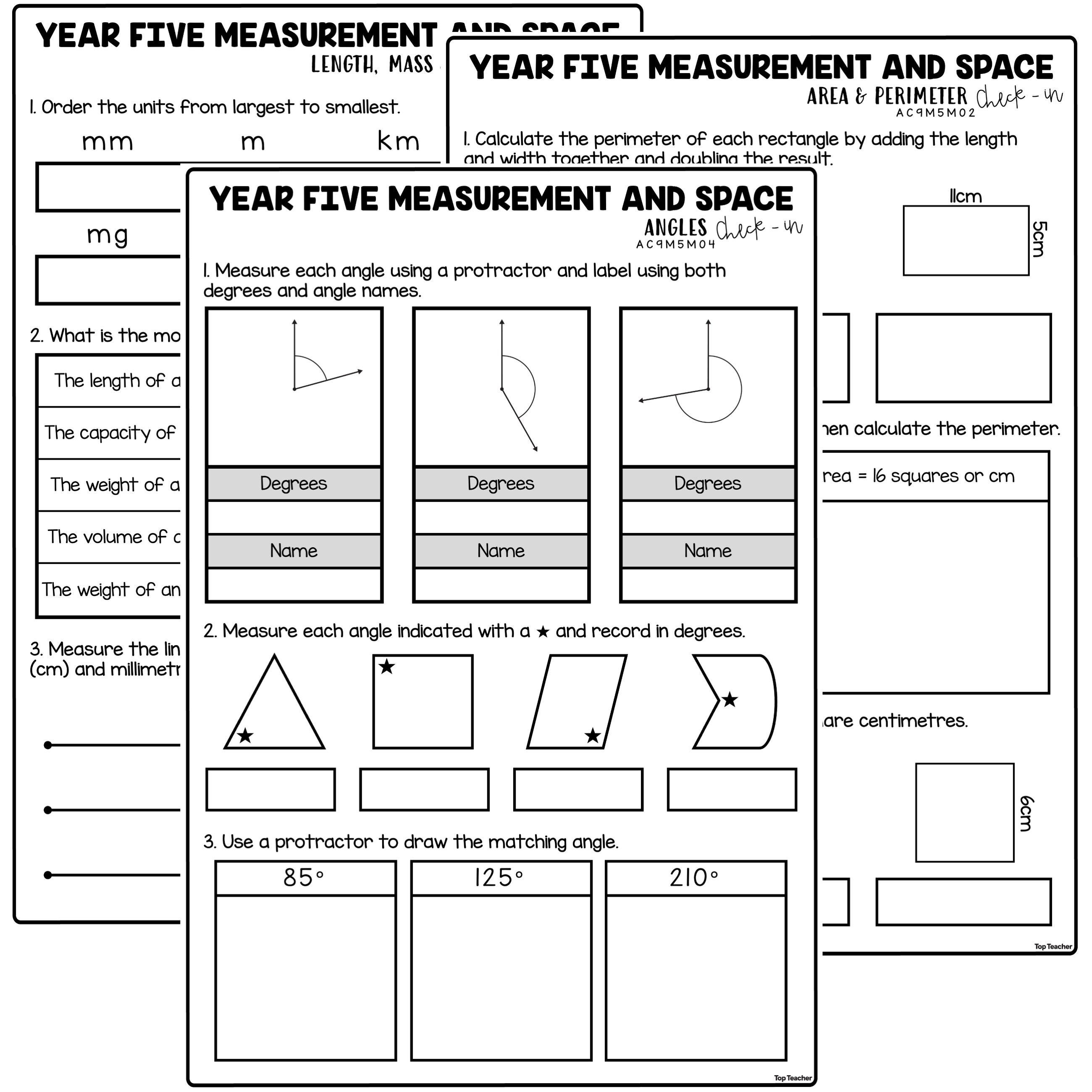 Measurement & Space Strand Assessments: Year 5 Semester 1 - Top Teacher
