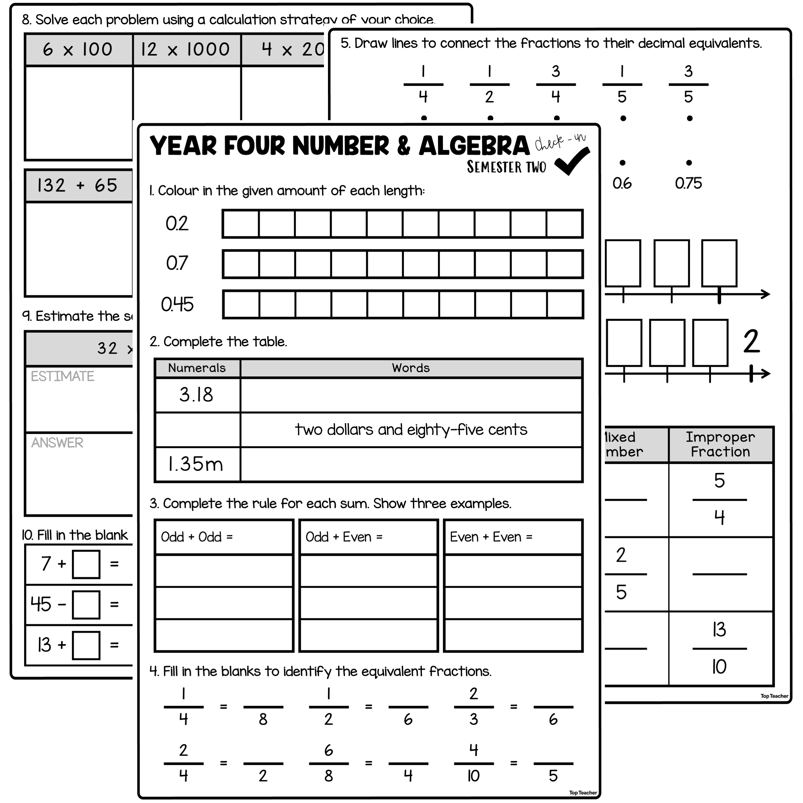 Number & Algebra Strand Assessment: Year 4 Semester 2 - Top Teacher
