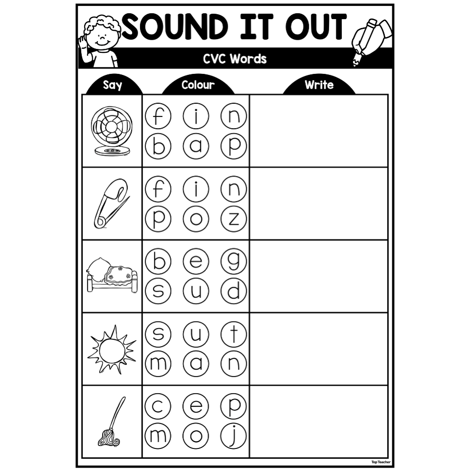 Sound Button Spelling Worksheet: CVC Words - Top Teacher
