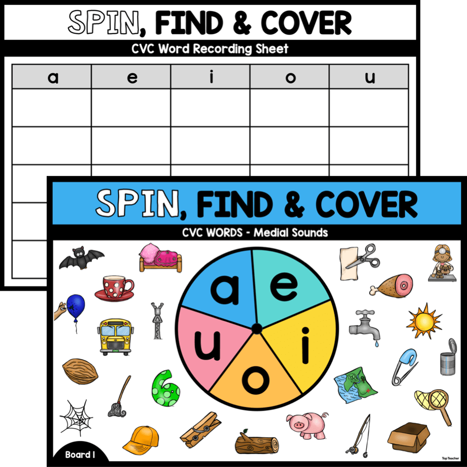 Spin, Find & Cover Medial Sounds Game: CVC - Top Teacher