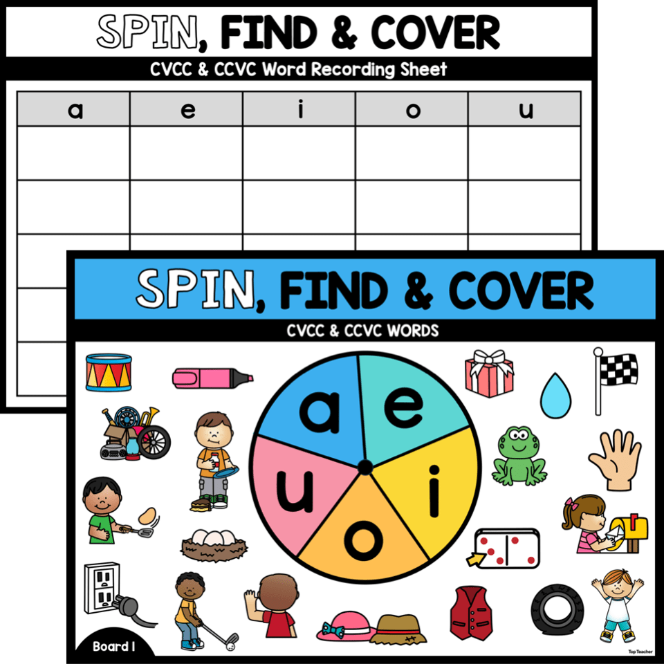Spin, Find & Cover Medial Sounds Game: CVCC & CCVC - Top Teacher