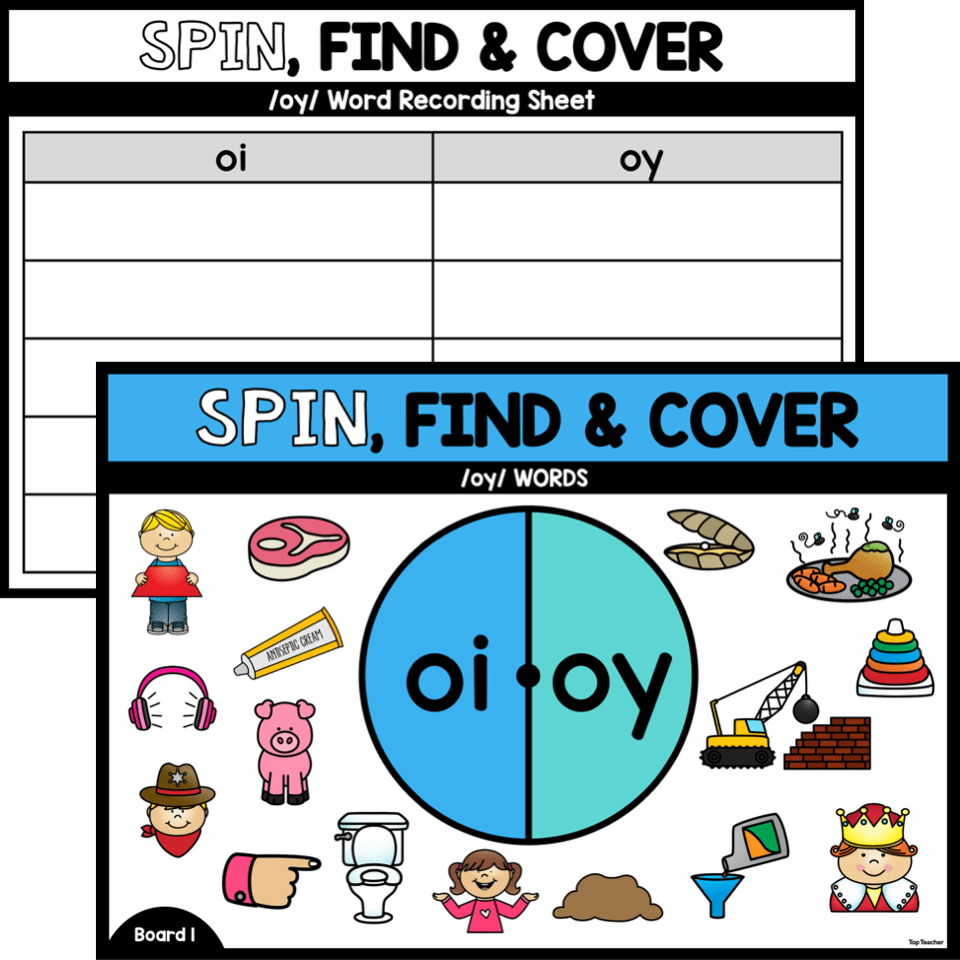 Spin, Find & Cover Phonics Game: /oy/ - Top Teacher