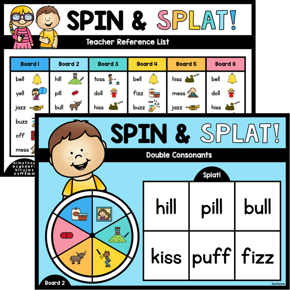 Spin & Splat: Blending and Segmenting Double Consonant Words ff, ll, ss ...