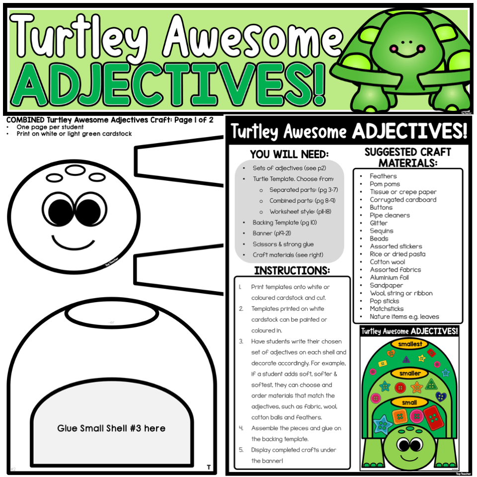 Turtley Awesome Adjectives Craft - Top Teacher