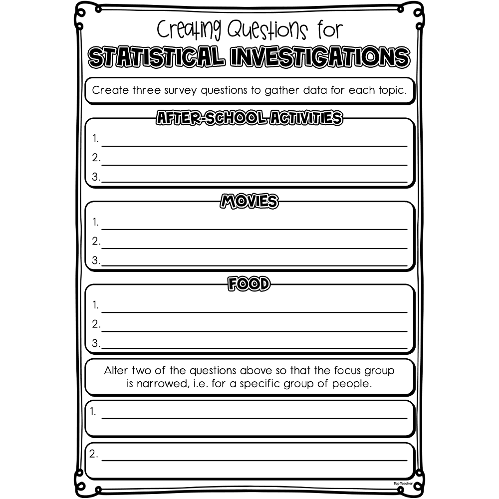 Creating Questions for Statistical Investigations Worksheet - Top Teacher