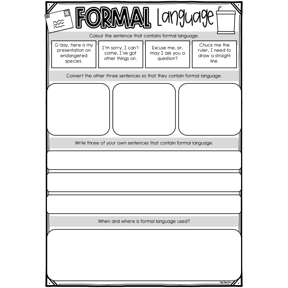 Formal Language Worksheets - Top Teacher
