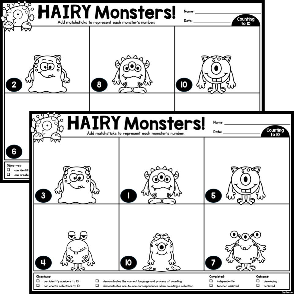 Hairy Monsters Counting to 10 Assessment - Top Teacher
