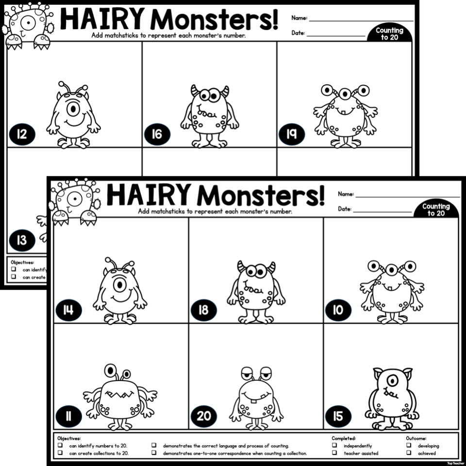 Hairy Monsters Counting to 20 Assessment - Top Teacher