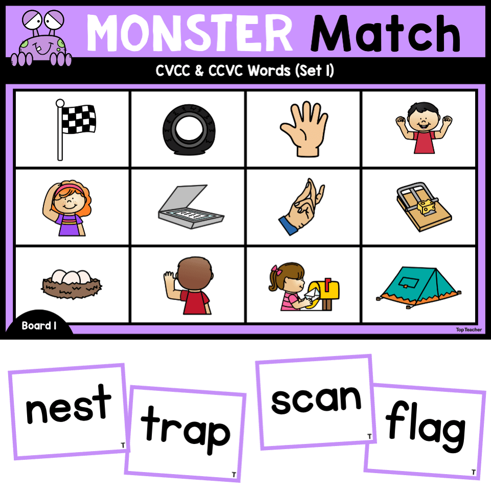 Monster Match Phonics Game: CVCC & CCVC - Top Teacher