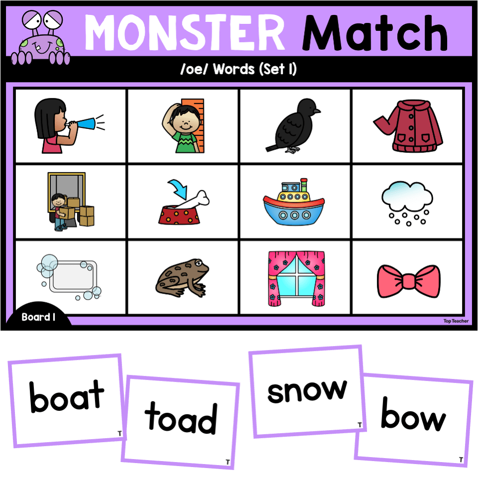 Monster Match Phonics Game: /oe/ - Top Teacher