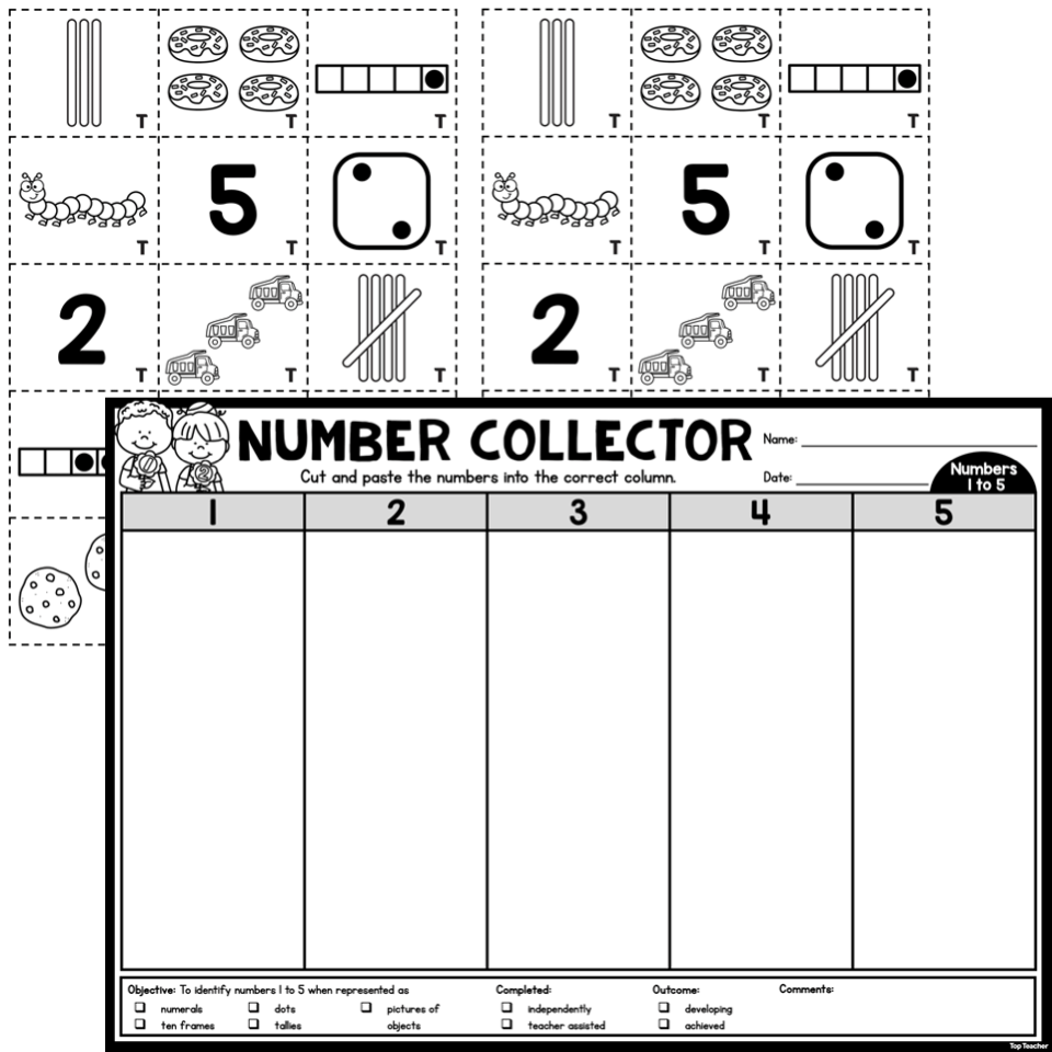 Number Collector Assessment: Recognising Numbers 1-5 - Top Teacher