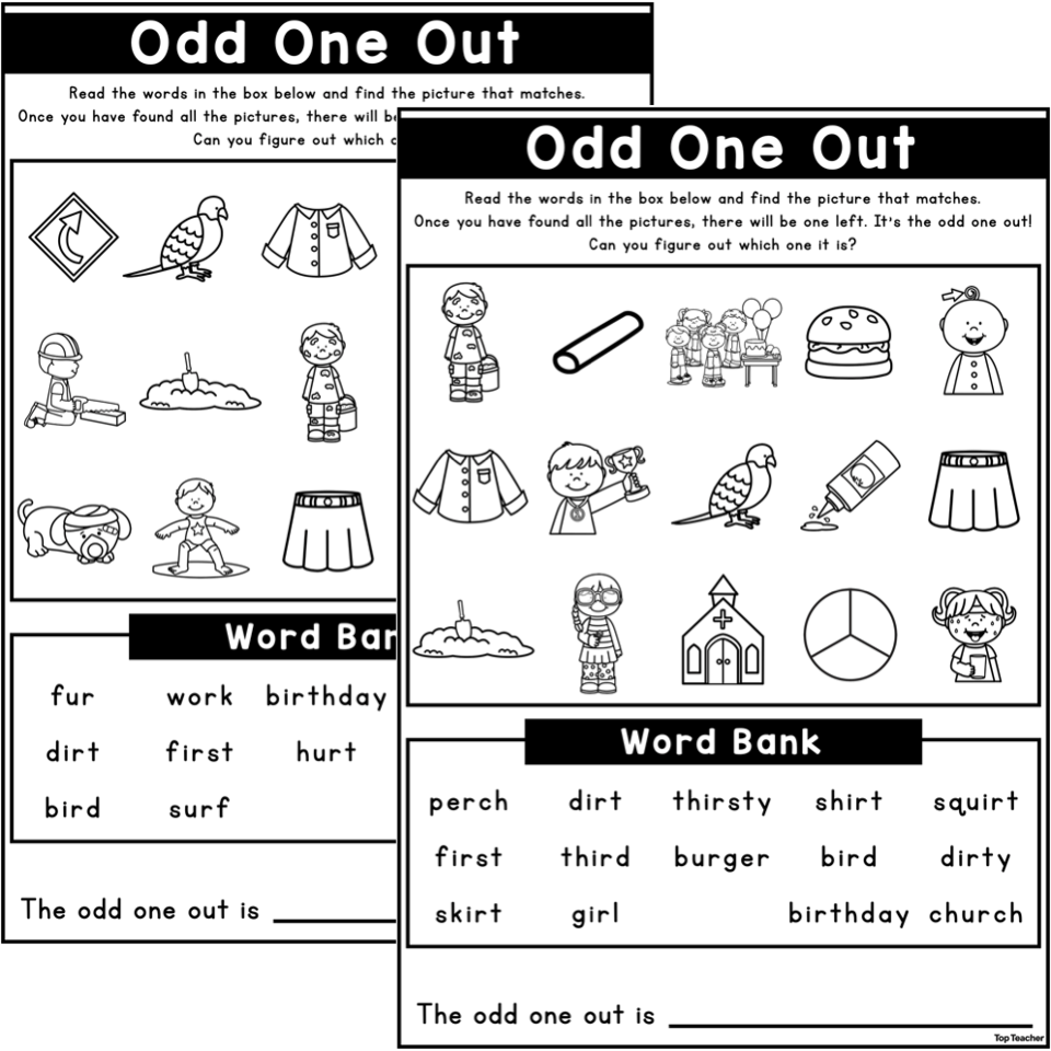 Odd One Out Worksheet: /er/ - Top Teacher
