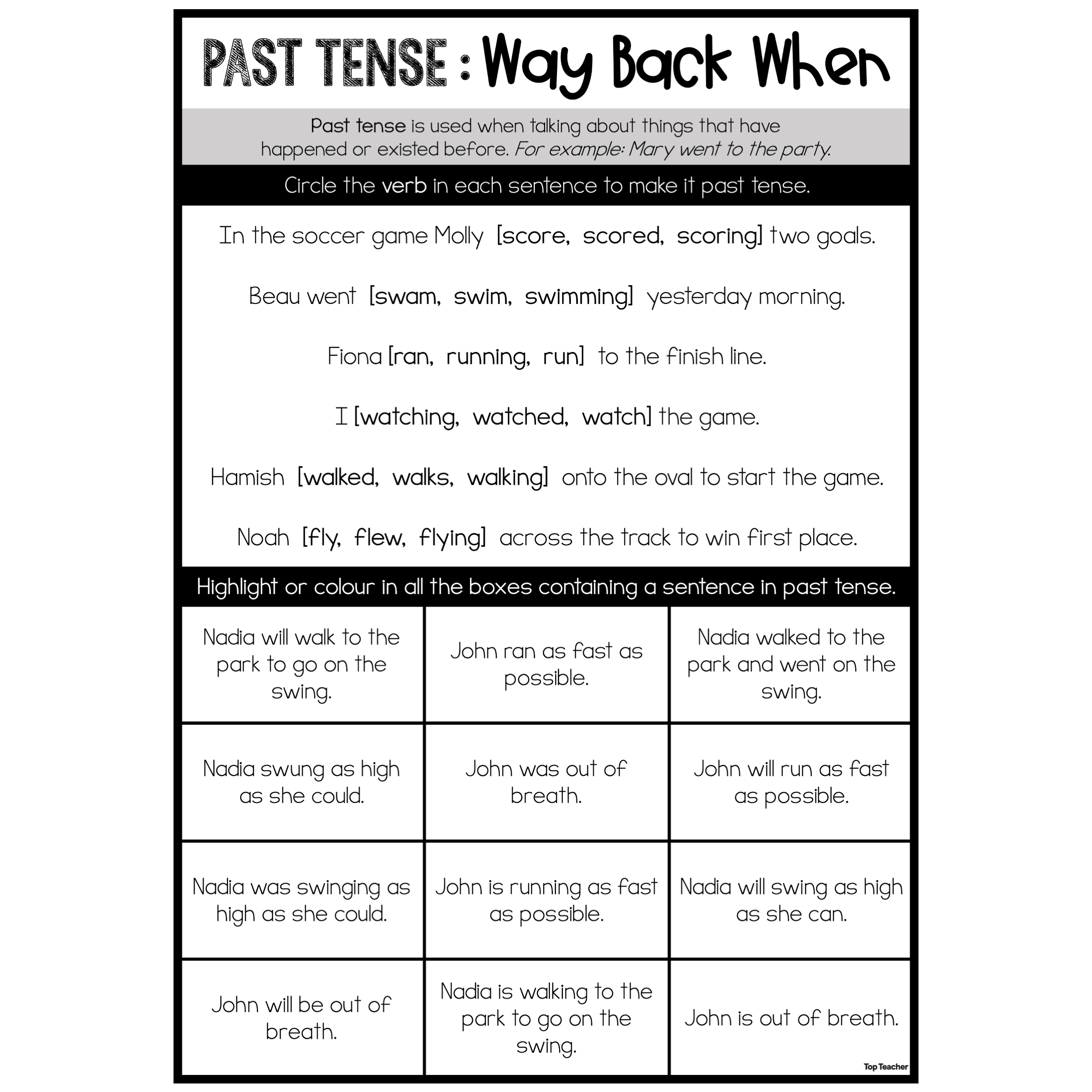Way Back When: Past Tense Worksheet - Top Teacher