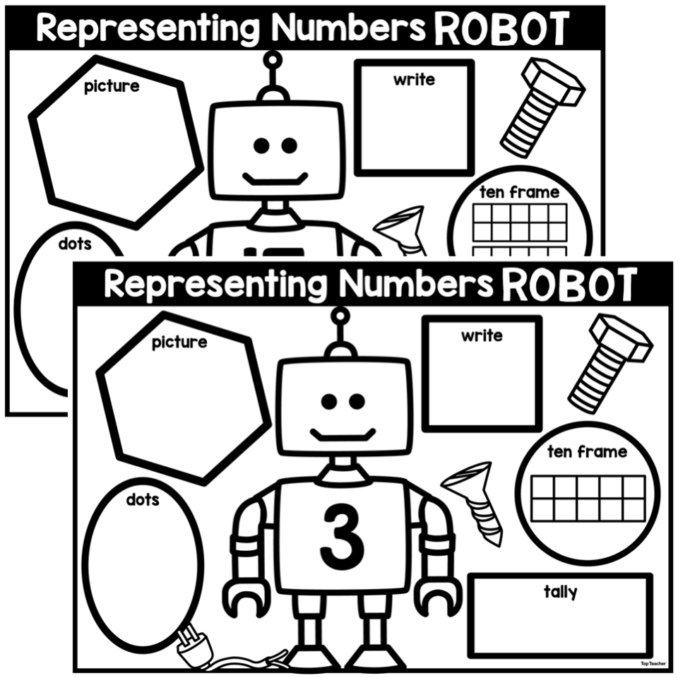 Representing Numbers Robot: 1-20 Worksheets - Top Teacher